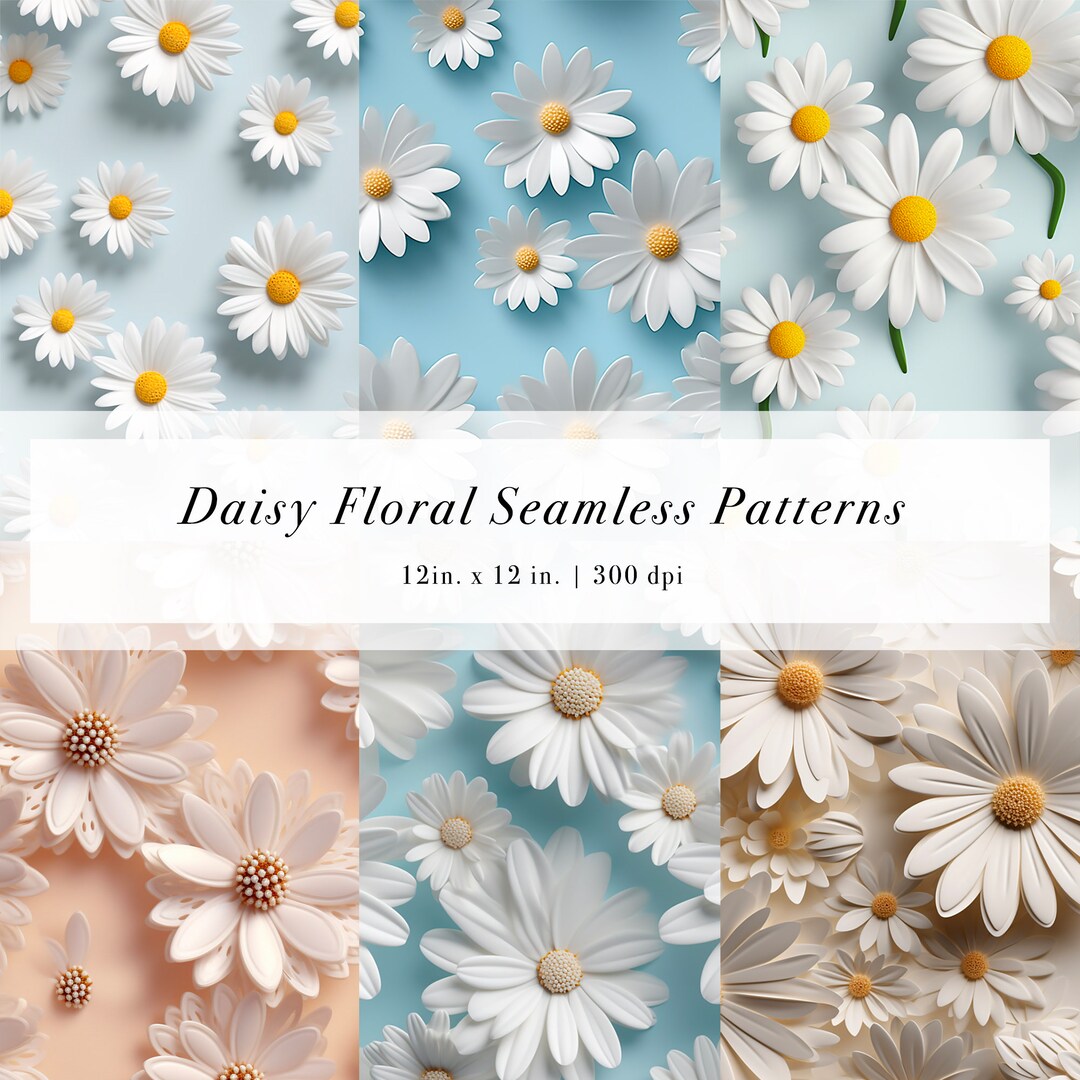 3D Daisy Floral Patterns: 6 Seamless Digital Prints | Digital Downloads ...
