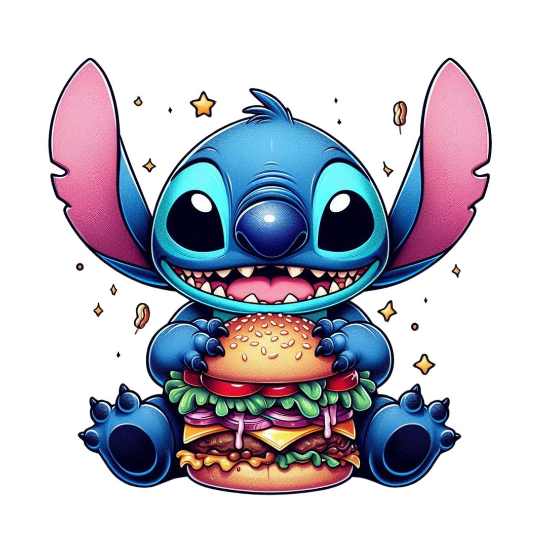 Stitch Hamburger Design, Stitch Png Clipart, Stitch Eating Hamburger ...