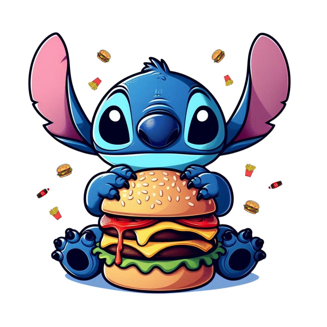Stitch Hamburger Design, Stitch Png Clipart, Cute Stitch Eating ...
