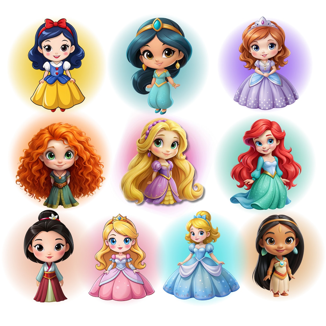 All Princess Png Bundle, Princesses Png Clipart, Watercolor Background ...