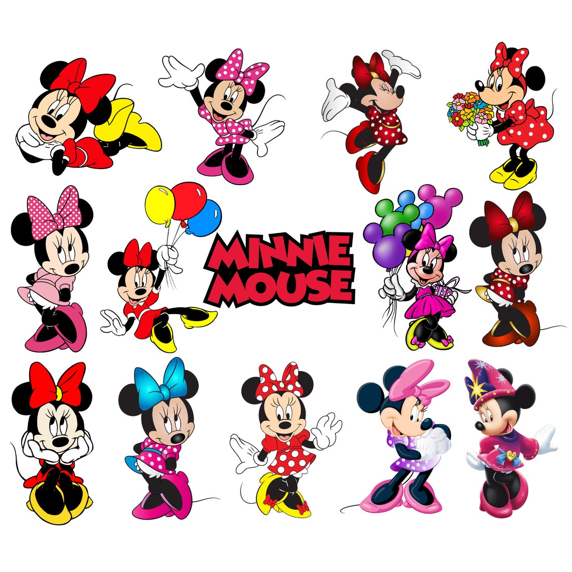 Minnie Mouse Png Bundle, Minnie Mouse Png Clipart Set, Minnie Birthday ...