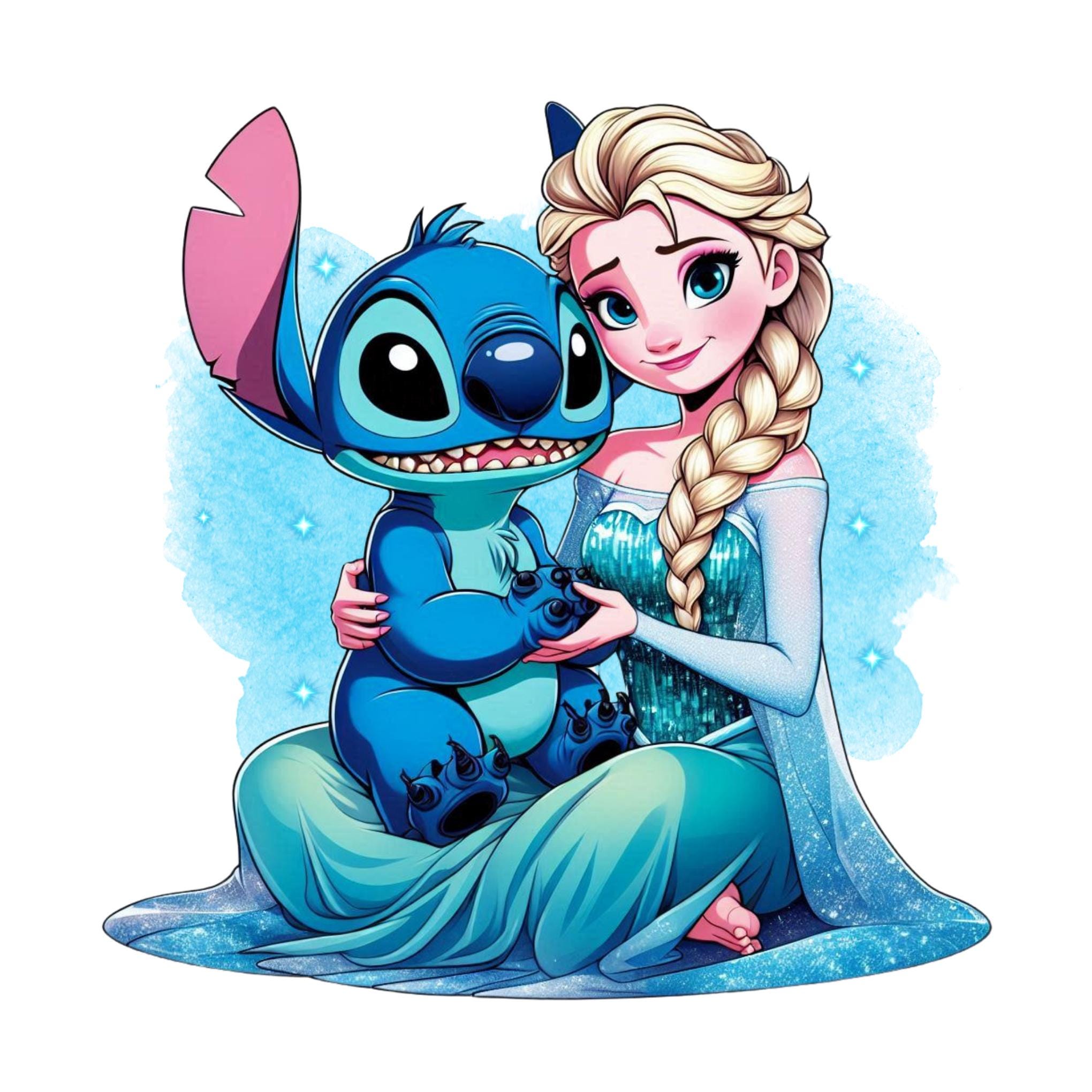 Princess Elsa and Stitch Png Clipart, Watercolor Background, Stitch Png ...