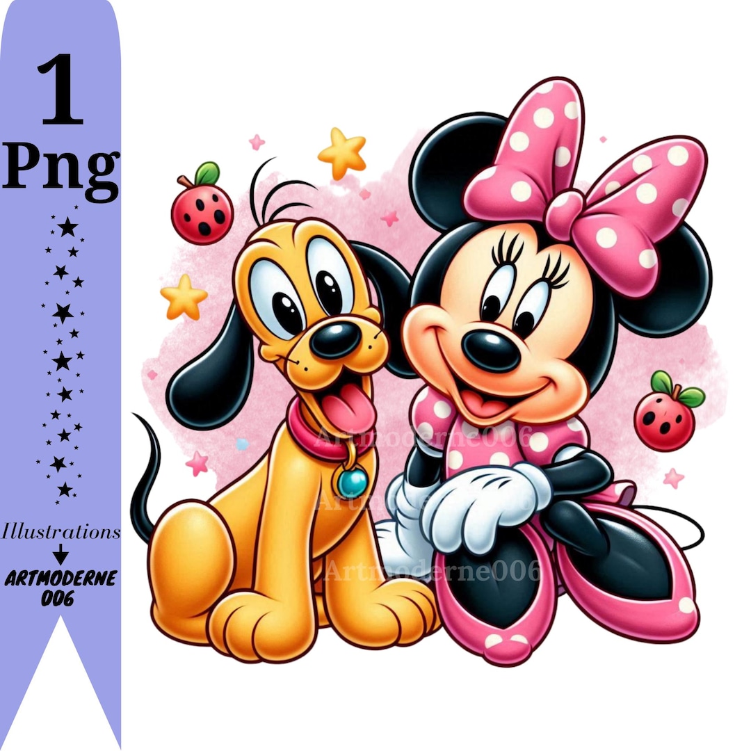 Minnie Mouse and Pluto, Minnie Mouse Png Clipart, Pluto Png, Watercolor ...