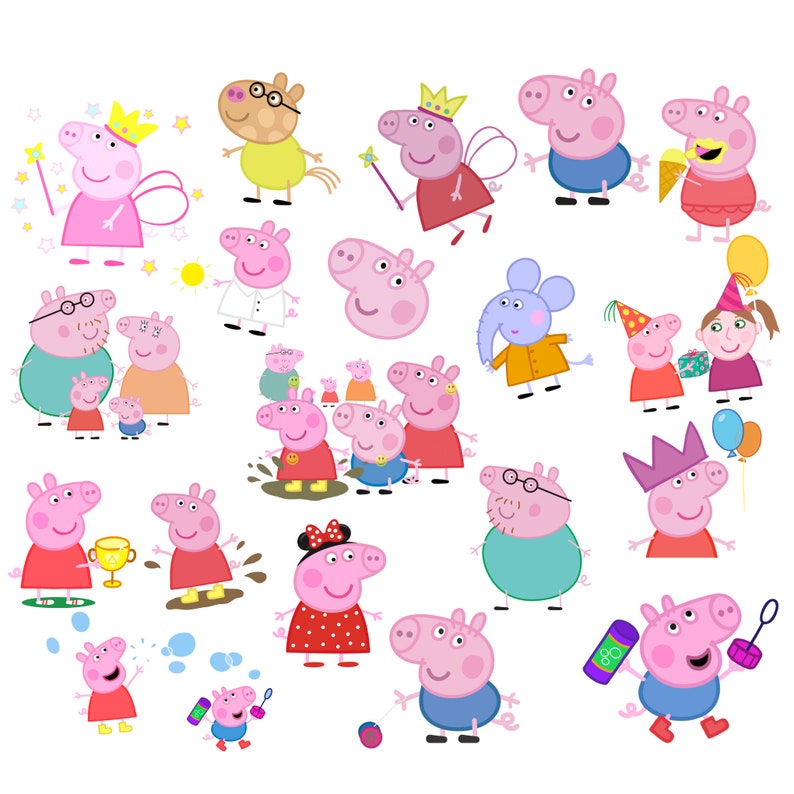 Peppa Pig Png Bundle, Peppa Pig Characters Png Clipart Set, Instant ...