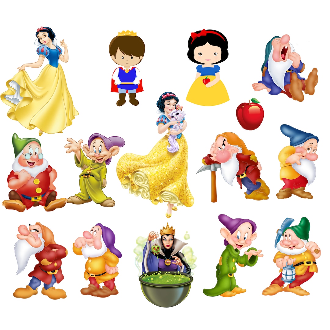 Snow White and Seven Dwarfs Png Bundle, Snow White Png Clipart, Seven ...