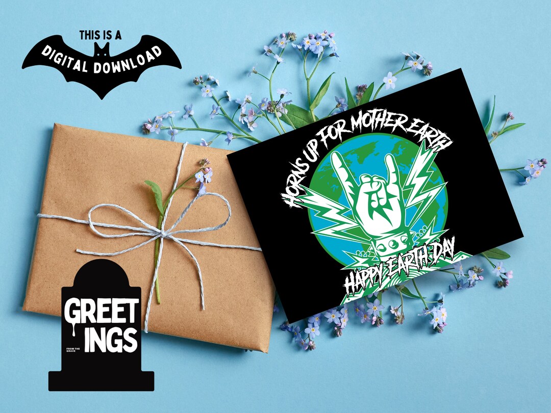Horns up Heavy Metal Eco-friendly Earth Day 5"x7" Greeting Card for Emo ...