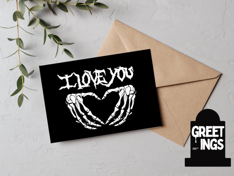 Skeleton Hands I Love You Printable Greeting Card for Metalhead Punk ...