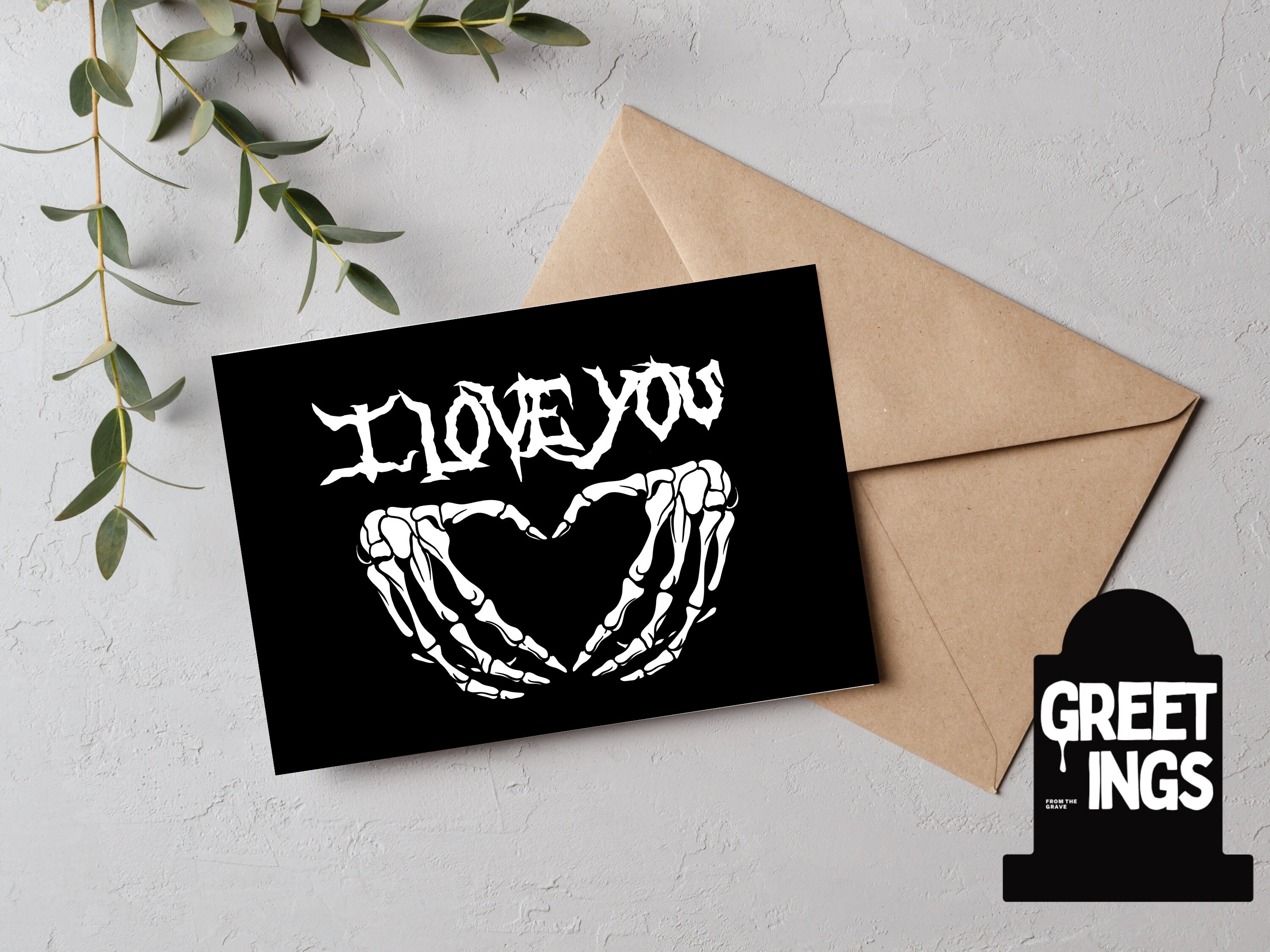 Skeleton Hands I Love You Printable Greeting Card for Metalhead Punk ...
