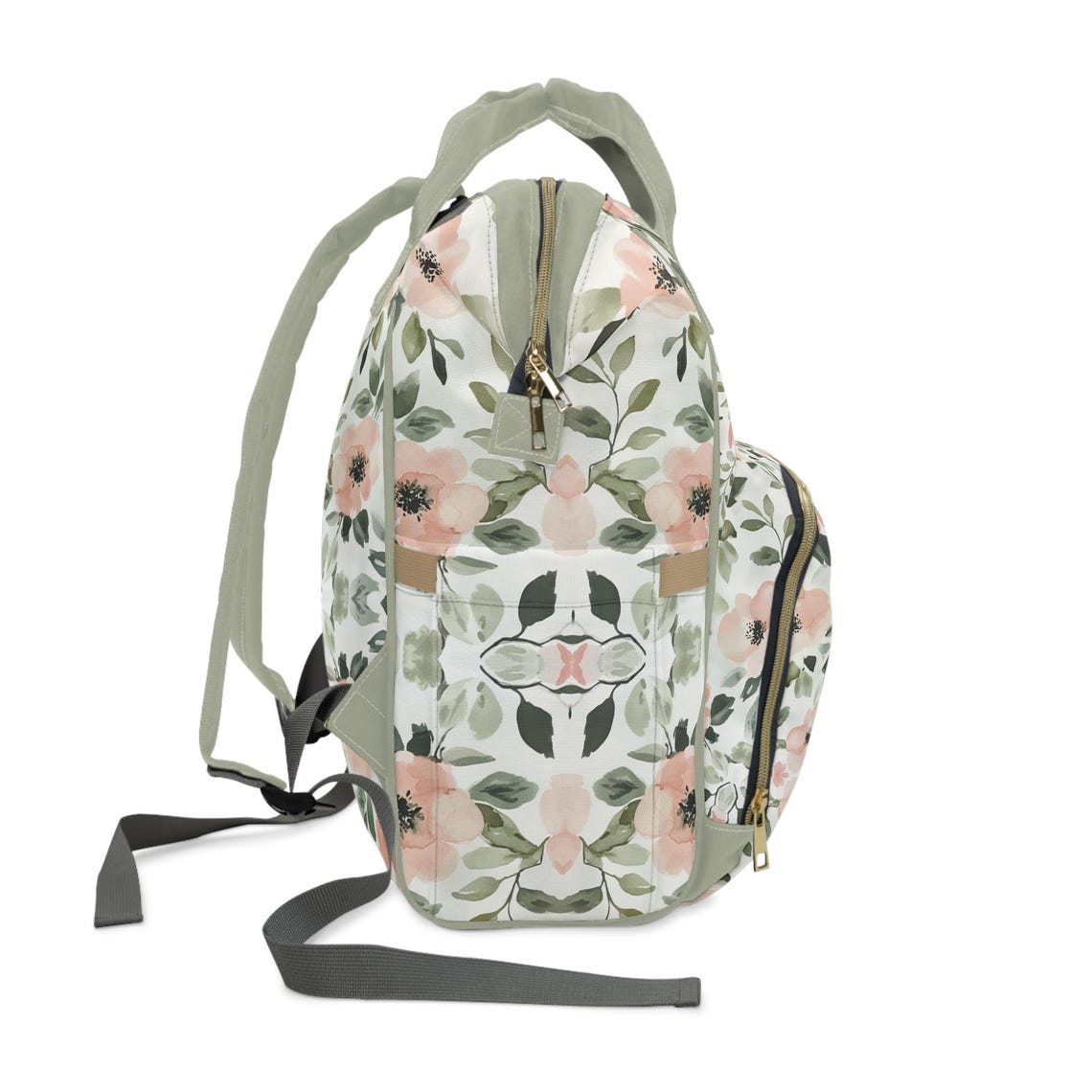 Sage Green Floral Backpack – Peach Flower Diaper Bag - Etsy