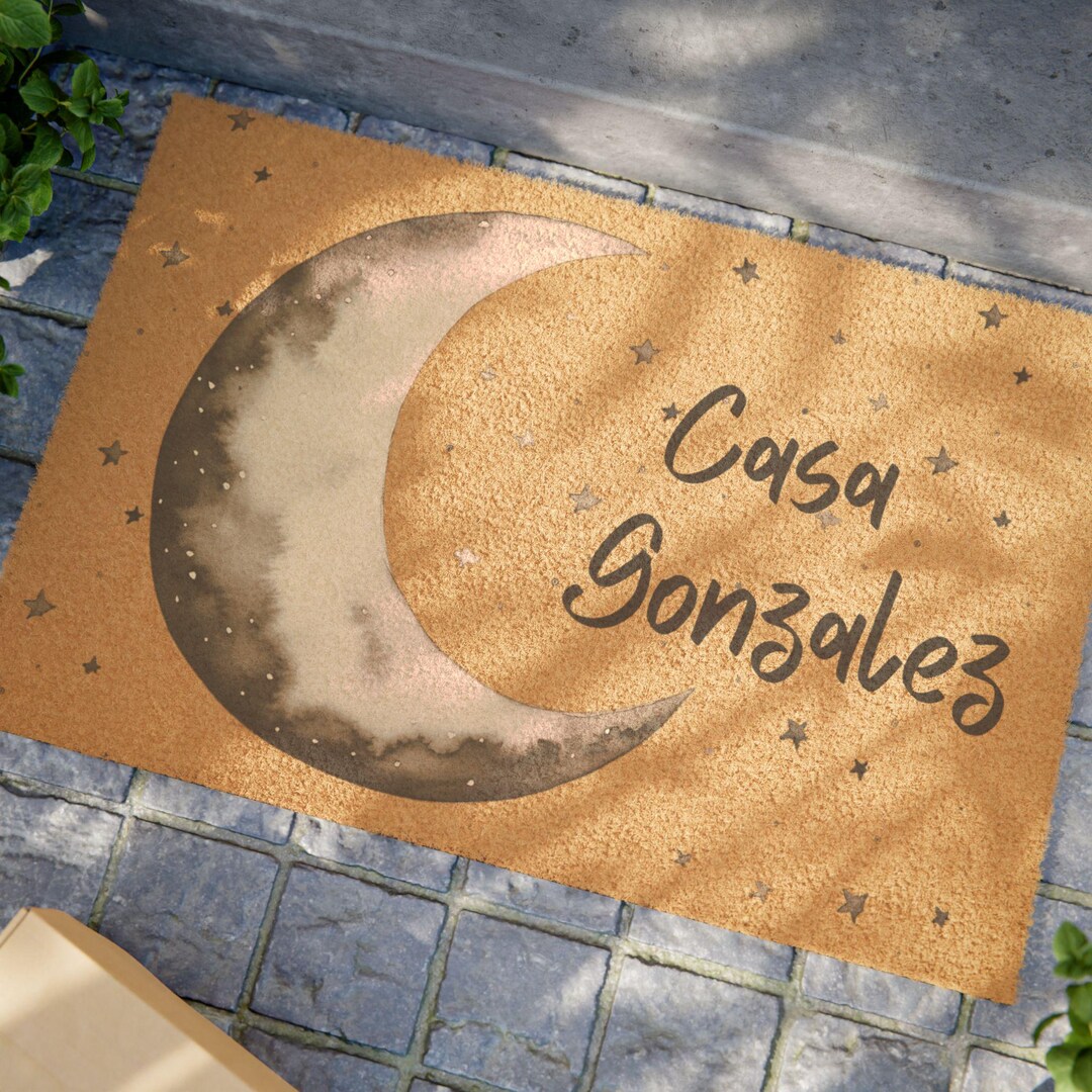 Casa Celestial Doormat, Crescent Moon Stars Personalized Name, Custom ...