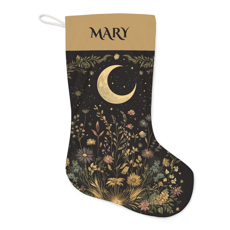 Black and Gold Tones With Crescent Moon Goth Santa Stocking, Christmas ...