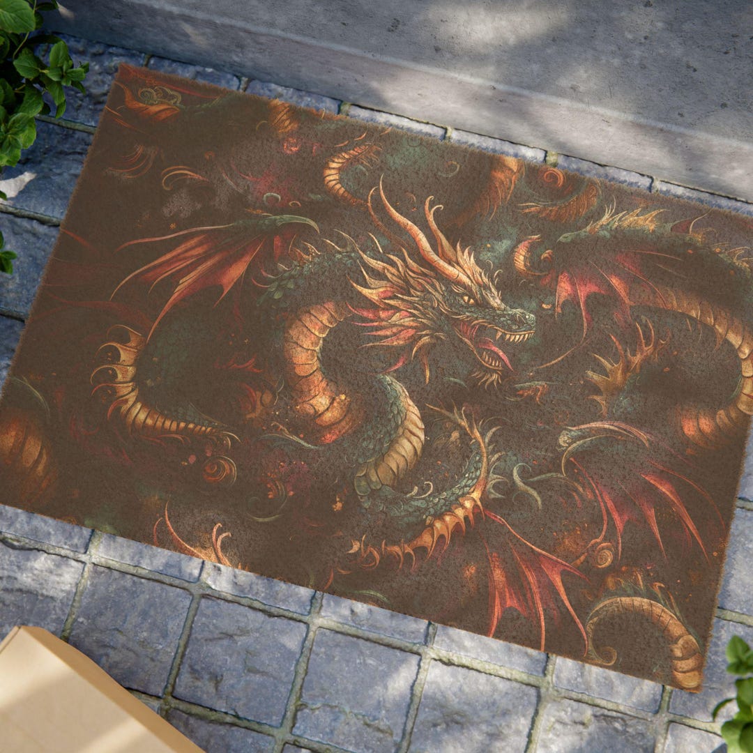 Dragon Doormat, Beautiful Gem Colors, Fantasy World, Indoor Outdoor Rug ...