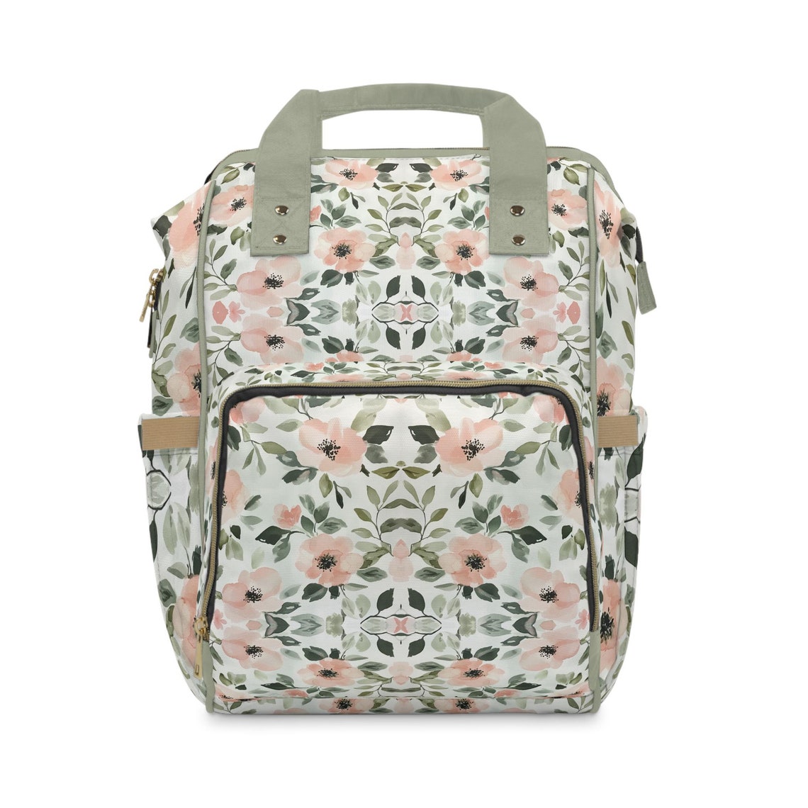Sage Green Floral Backpack – Peach Flower Diaper Bag - Etsy