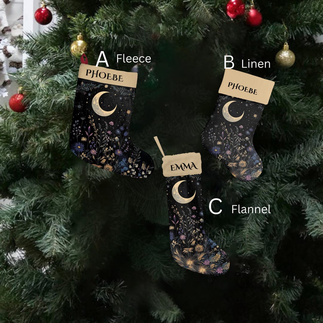 3 Options - Black and Gold With Crescent Moon Goth Santa Stocking ...