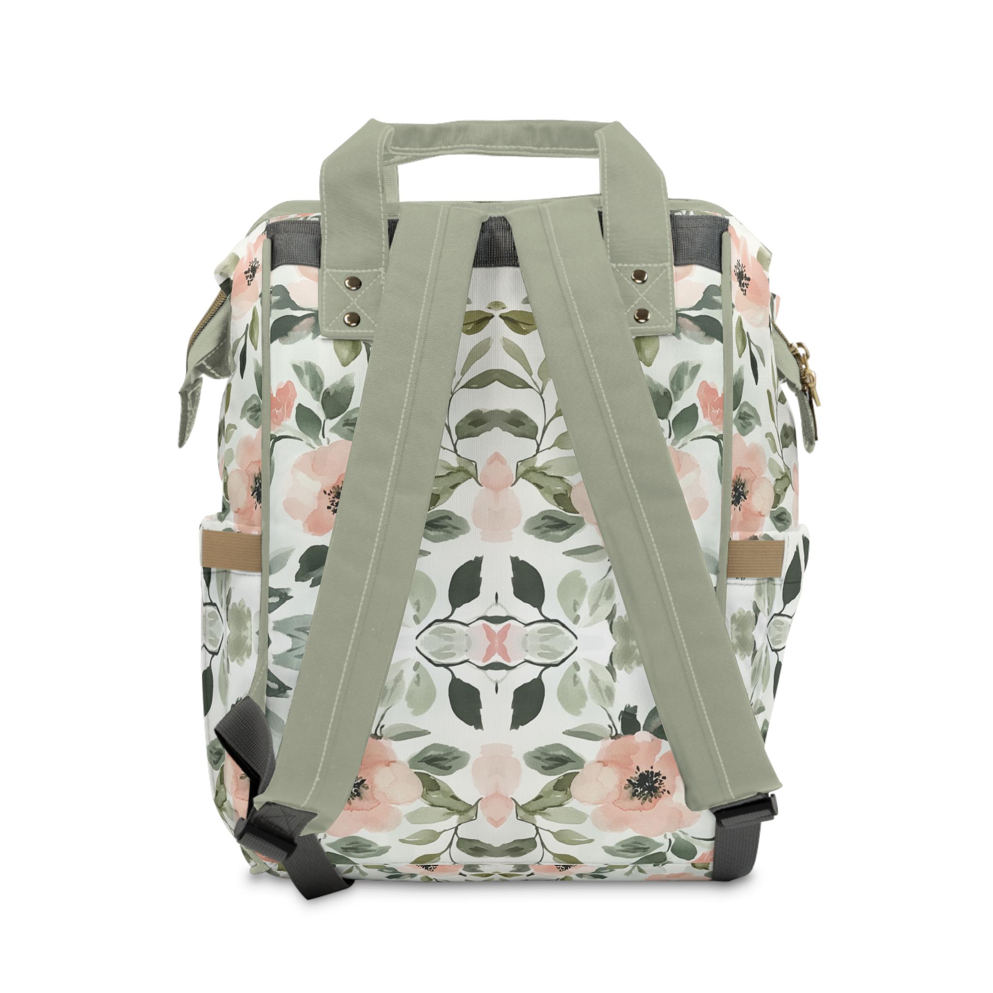 Sage Green Floral Backpack – Peach Flower Diaper Bag - Etsy