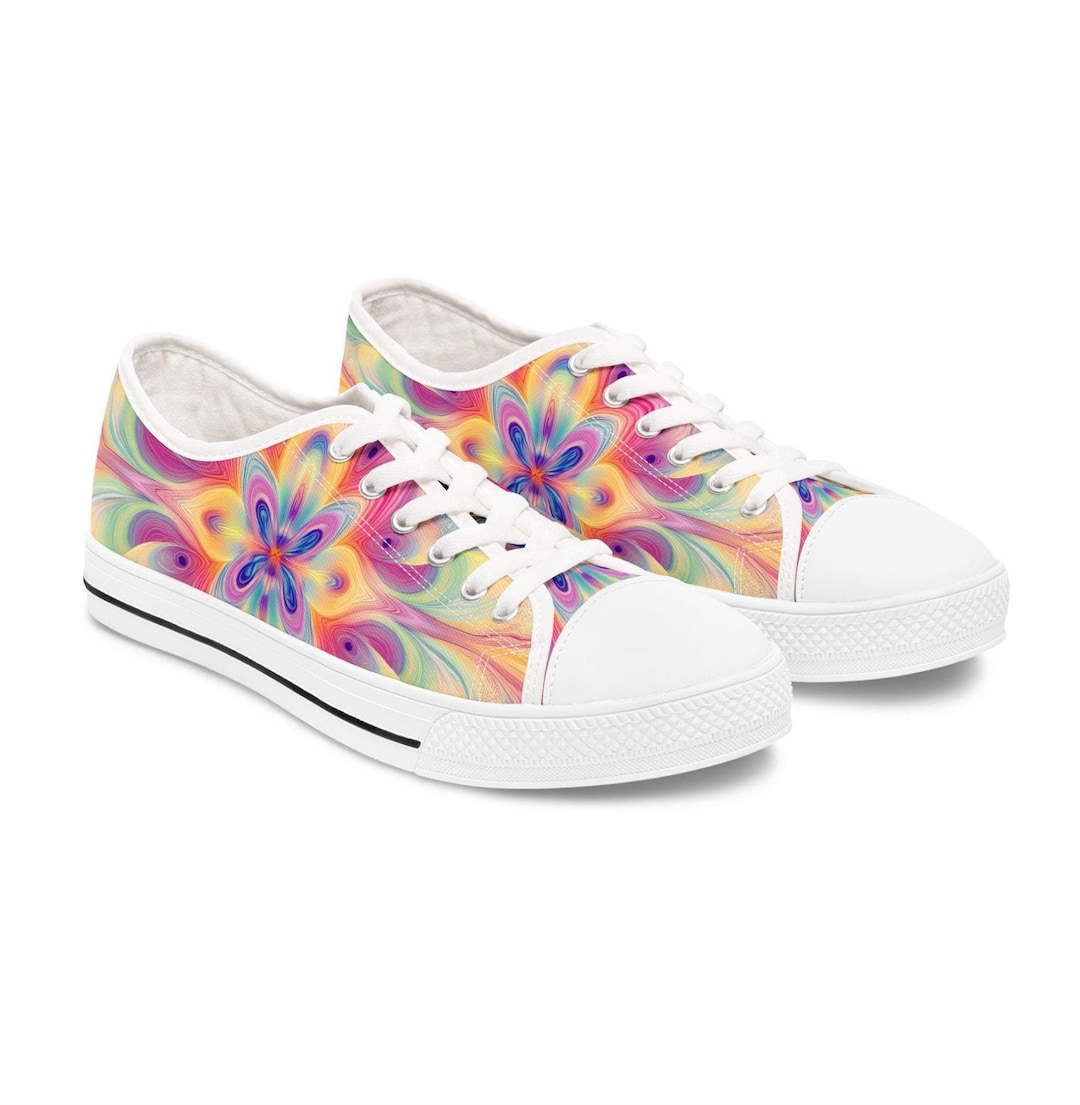Psychedelic Low Top Sneakers, Colorful Women's Canvas Shoes - Etsy