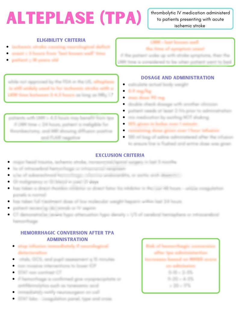 Alteplase (tpa) Nursing Notes - Etsy