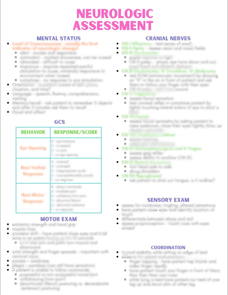 Neurologic Nursing Assessment - Etsy