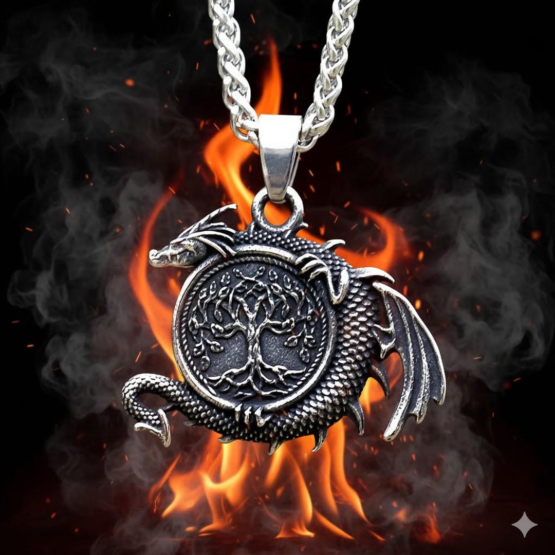 Necklace With Tree of Life and Dragon, Viking Necklace.nordic Necklace ...