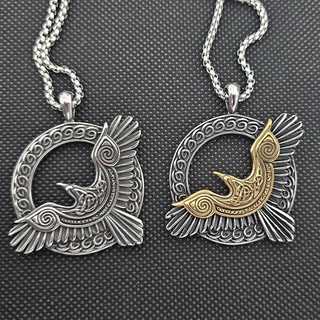 Viking Raven Pendant, Nordic Style, Pendant in Silver Color and Gold ...