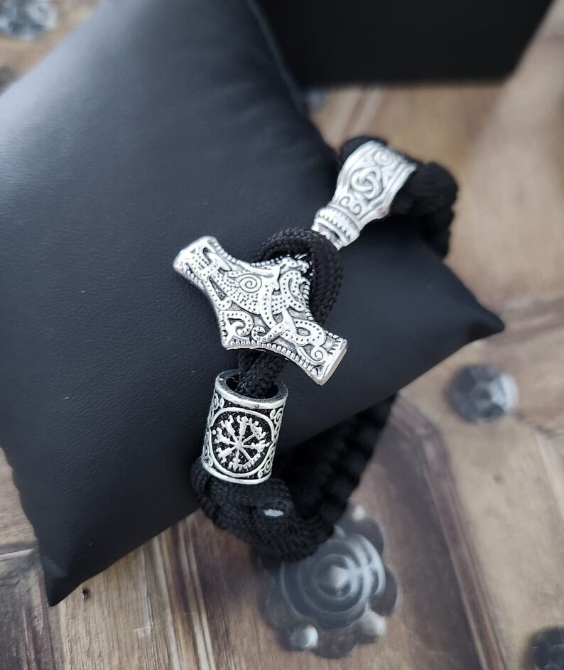 Mens Viking Mjolnir Leather Bracelet Thor Hammer Wristband. - Etsy