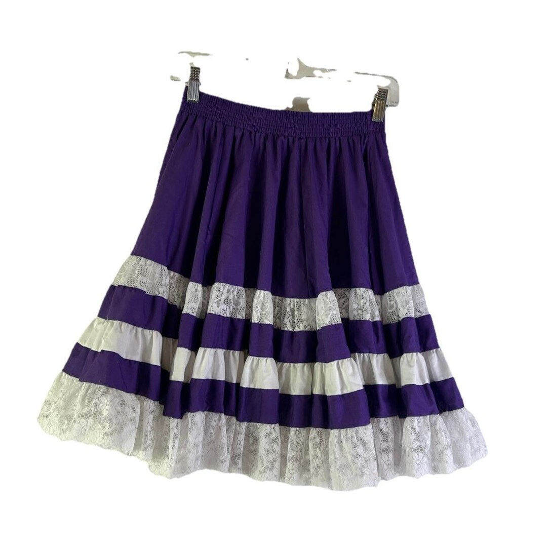80s Womens Petite Small Tiered Contrast Lace Line Dancing Western Skirt ...