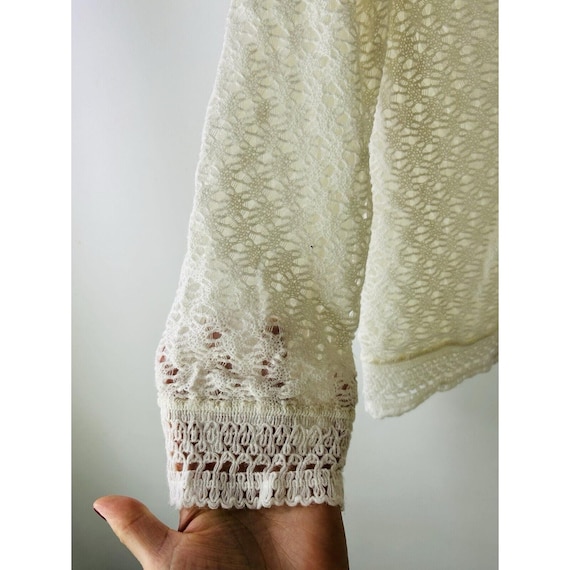 60s Womens Medium Sheer Crochet Frilly Ruffled Cardig… - Gem