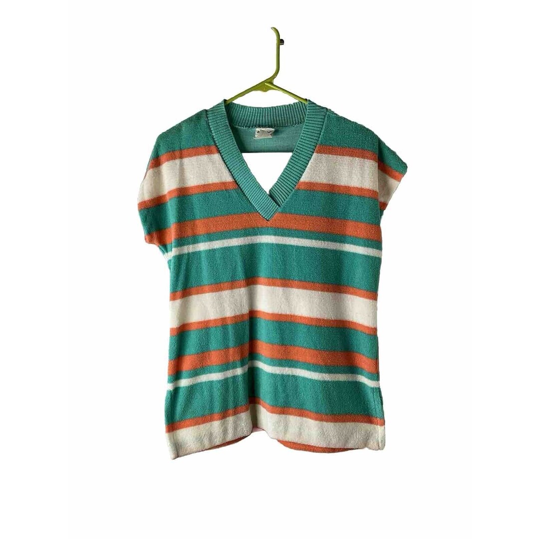 80s Womens Medium Terry Cloth Color Block Shirt Blouse USA Streetwear ...