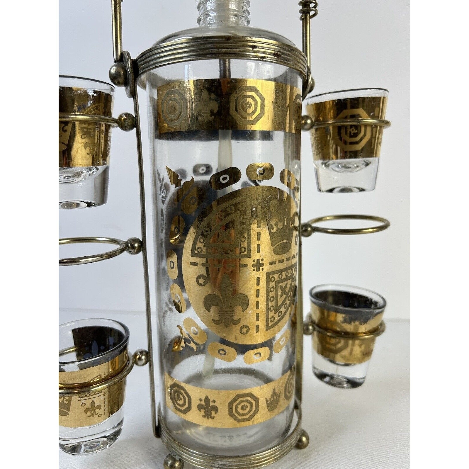 50s MCM Mid Century Atomic Culver Gold Pump Liquor Decanter Stand Shot ...