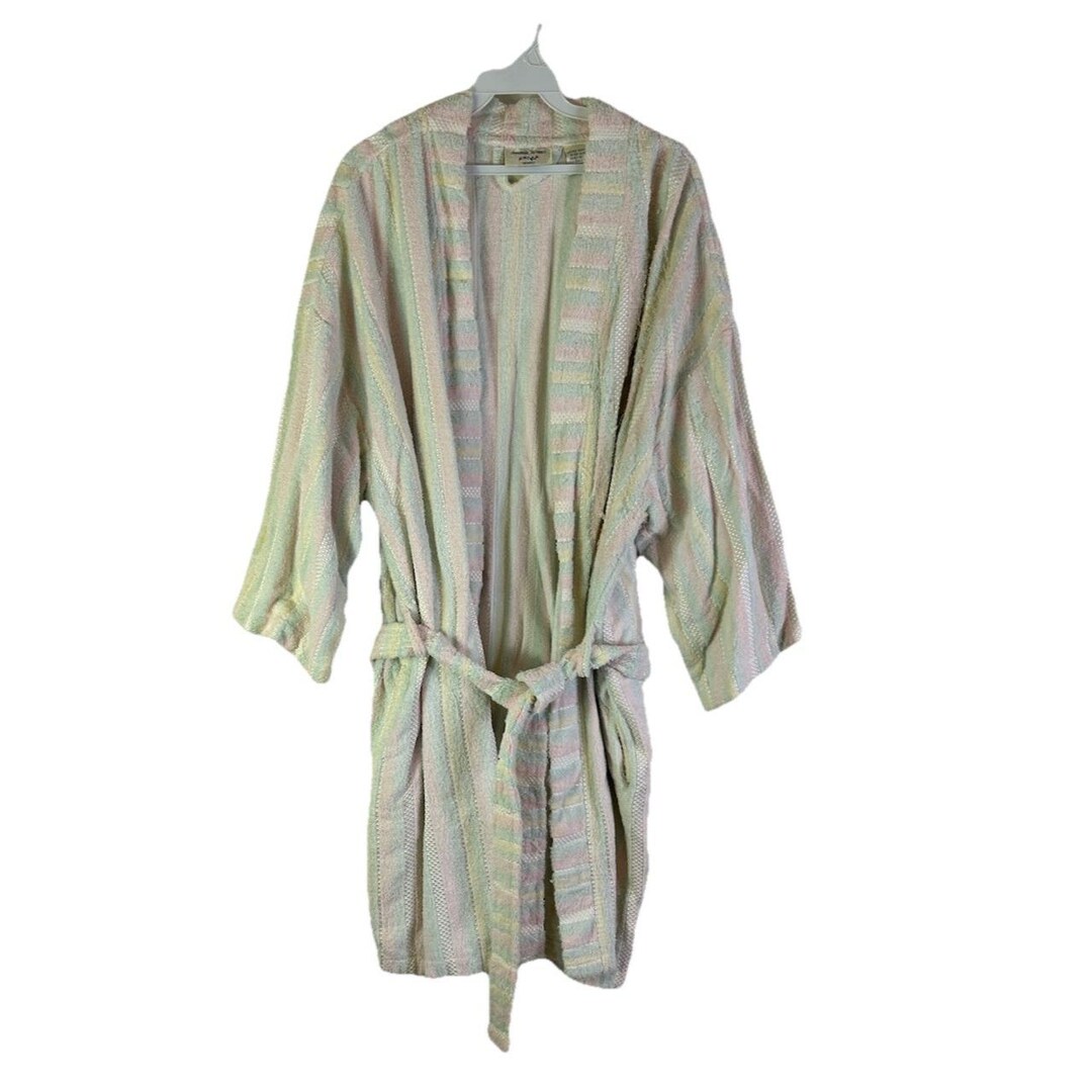 90s Streetwear Pastel Rainbow Stripe Terry Cloth Bath Robe Womens XL ...
