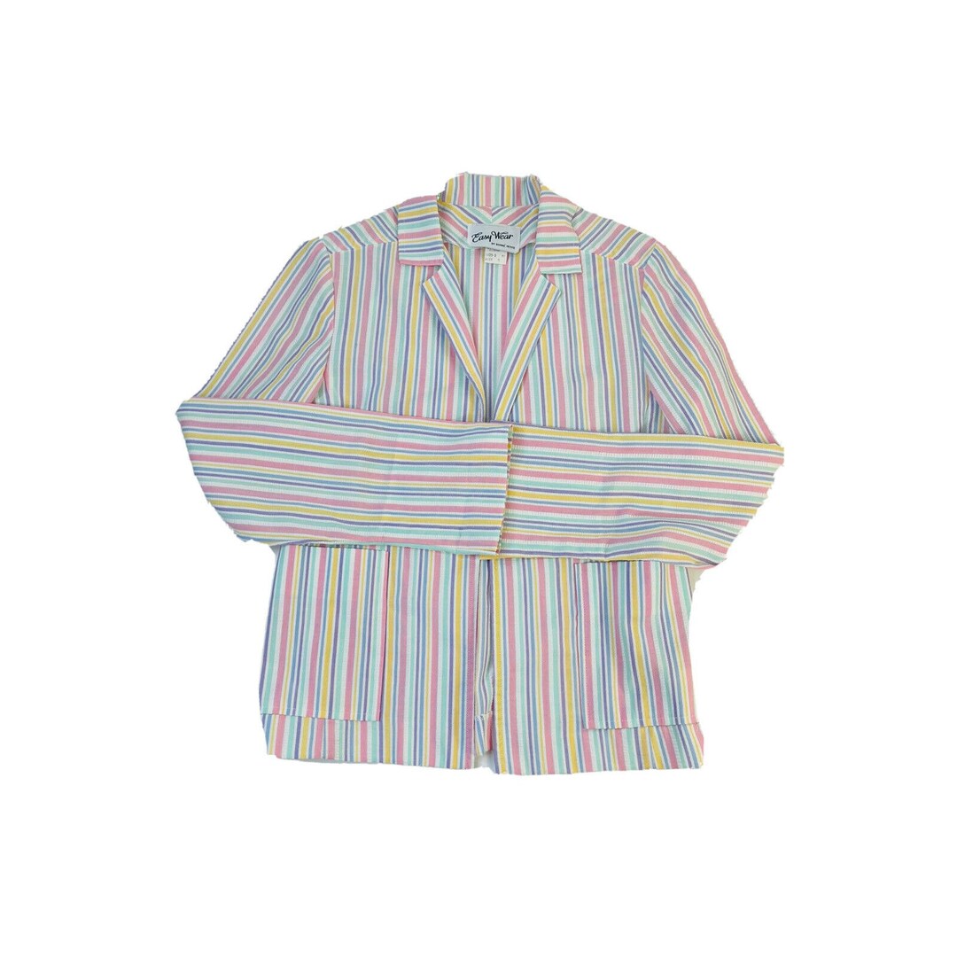 80s Womens Medium Rainbow Pastel Stripe Lightweight Open Blazer Jacket ...