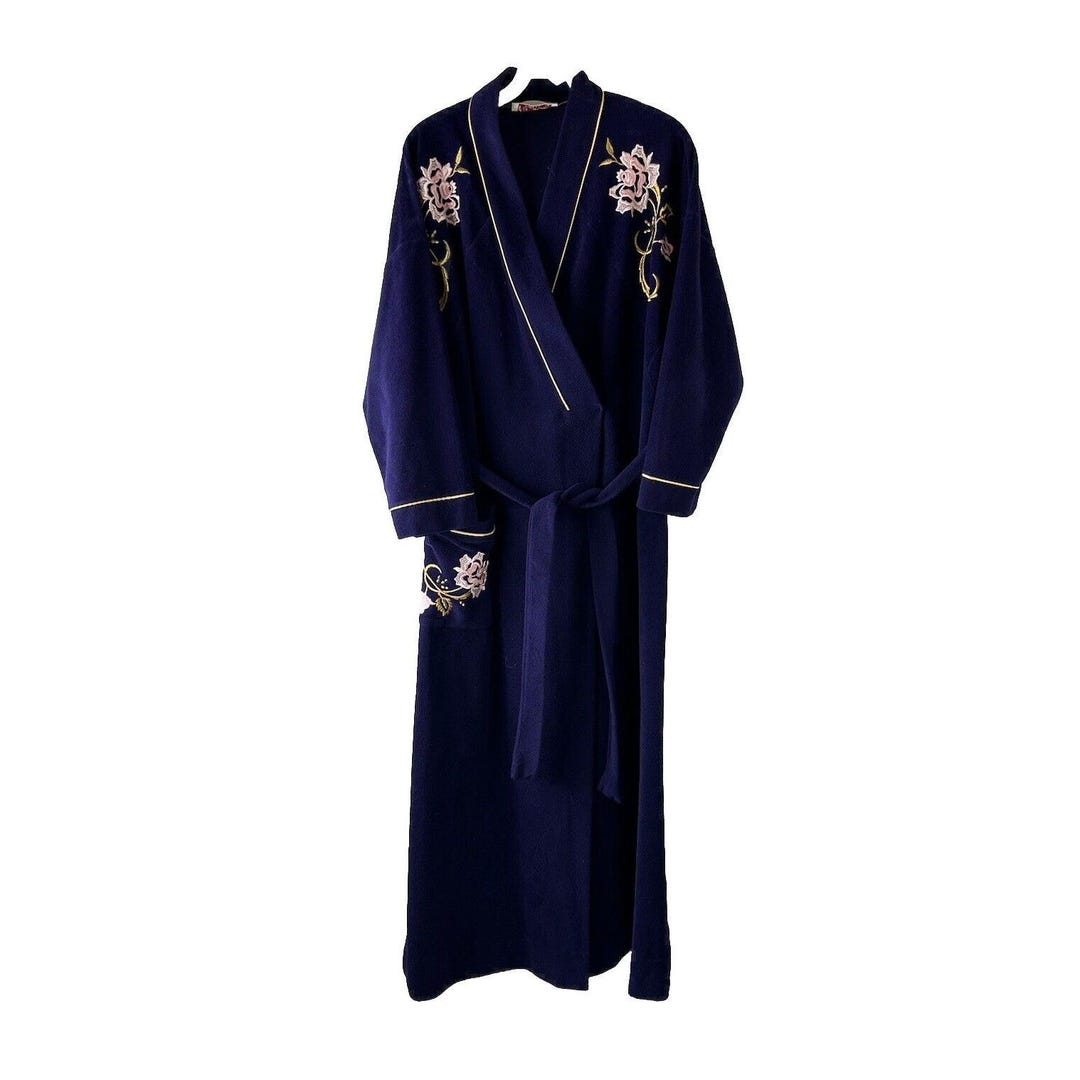 80s Vanity Fair Floral Embroidered Fleece Bath Robe Small USA Deco ...
