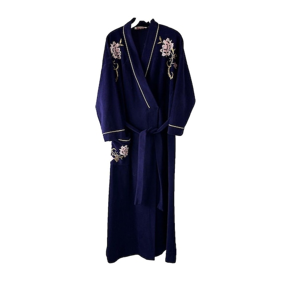 80s Vanity Fair Floral Embroidered Fleece Bath Robe S… - Gem