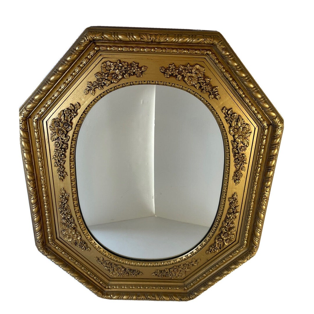 1970s Ornate Gold Metallic Floral Hexagon Decorative Wall Mirror ...