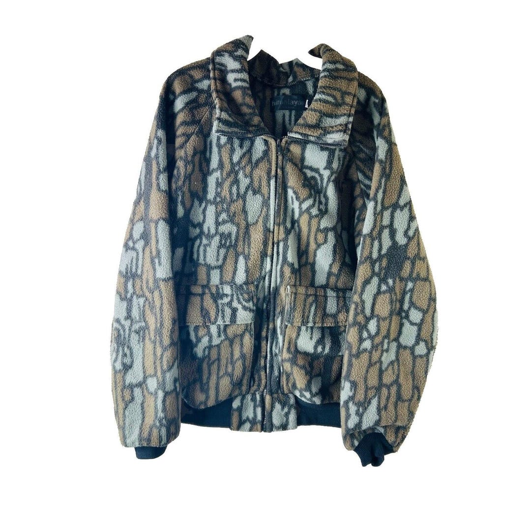 90s Himalayan Tree Bark Camo Camouflage Fleece Jacket USA Mens XL, Mens ...