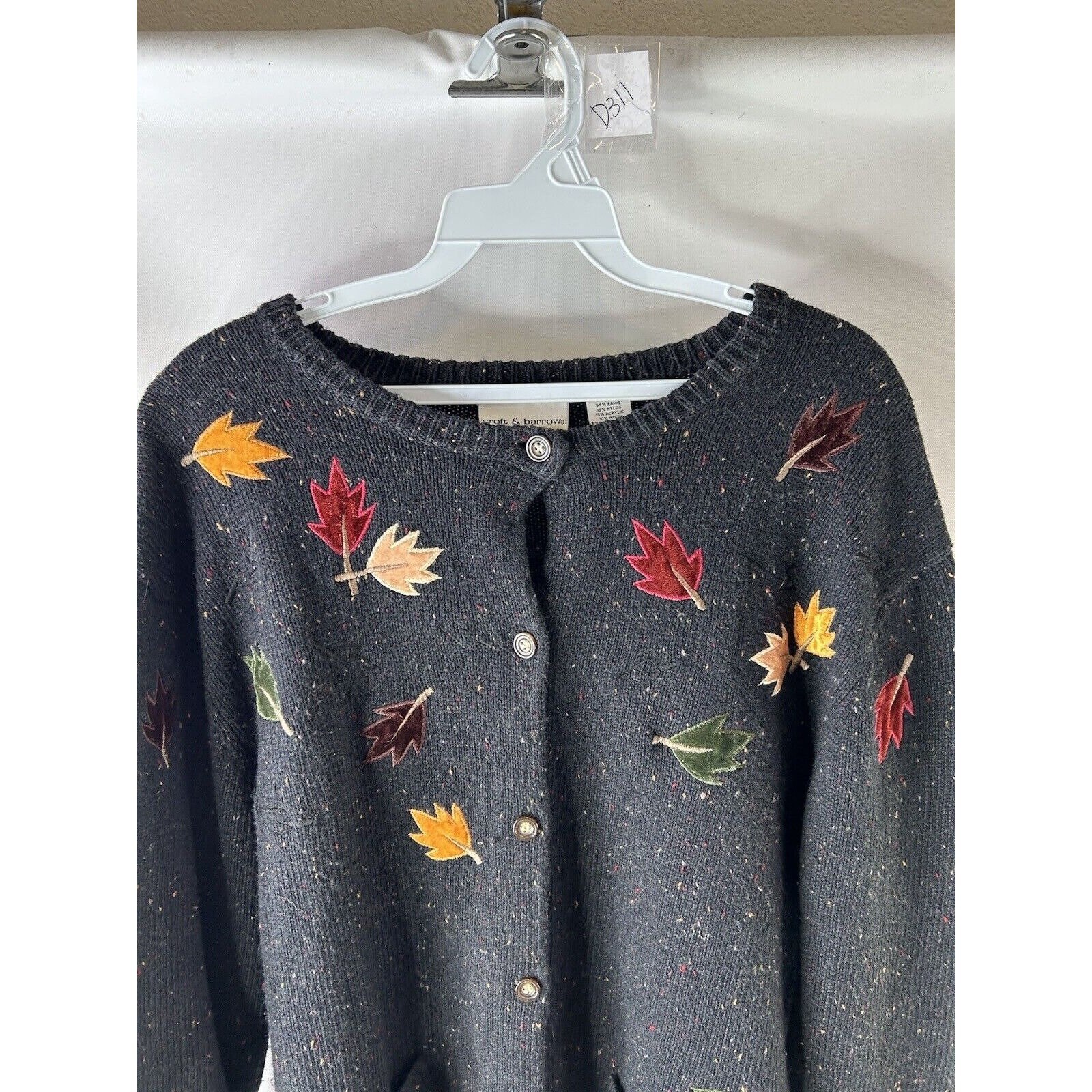 90s Womens Large Rainbow Fall Leaves Knit Cardigan Sweater Black ...