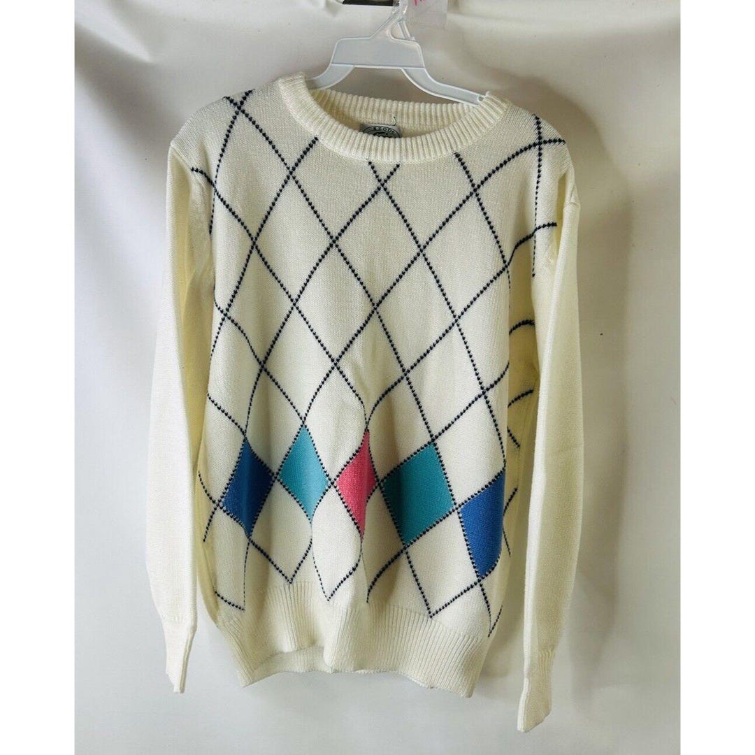 Lacoste Womens Large Rainbow Argyle Diamond Knit Sweater Tennis Preppy ...