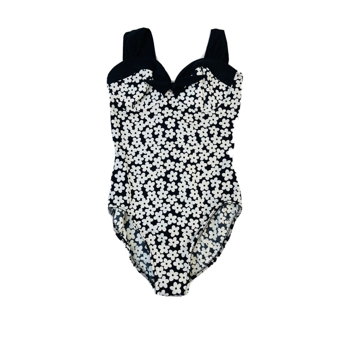90s Rockabilly Womens 8 Black White Floral Sweetheart Bow Swim Suit Pin ...