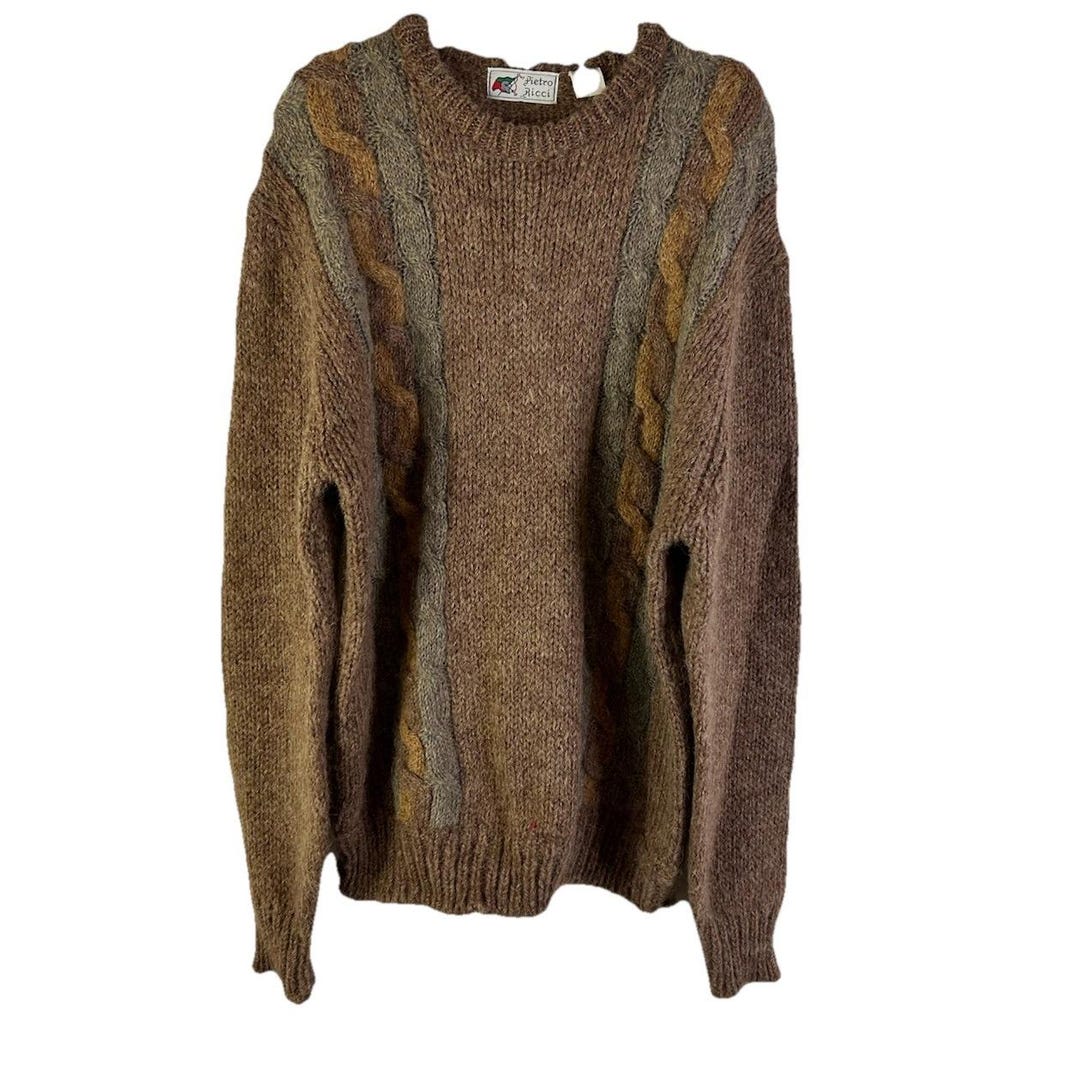 80s Rockabilly Cable Knit Sweater, Mens Medium, Multicolor Grunge - Etsy