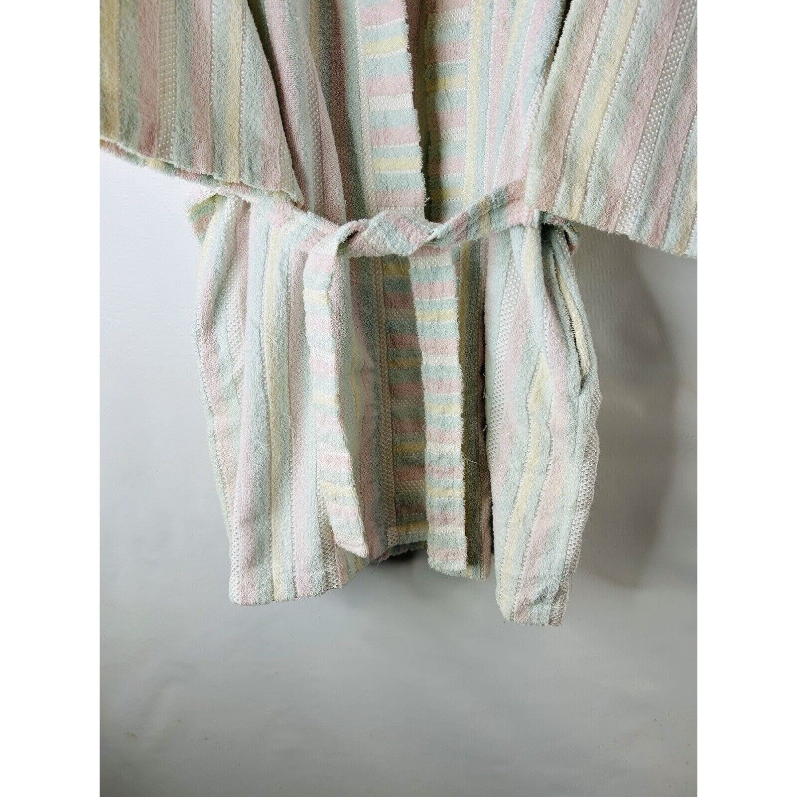 90s Womens XL Pastel Rainbow Stripe Terry Cloth Belted Bath Robe ...