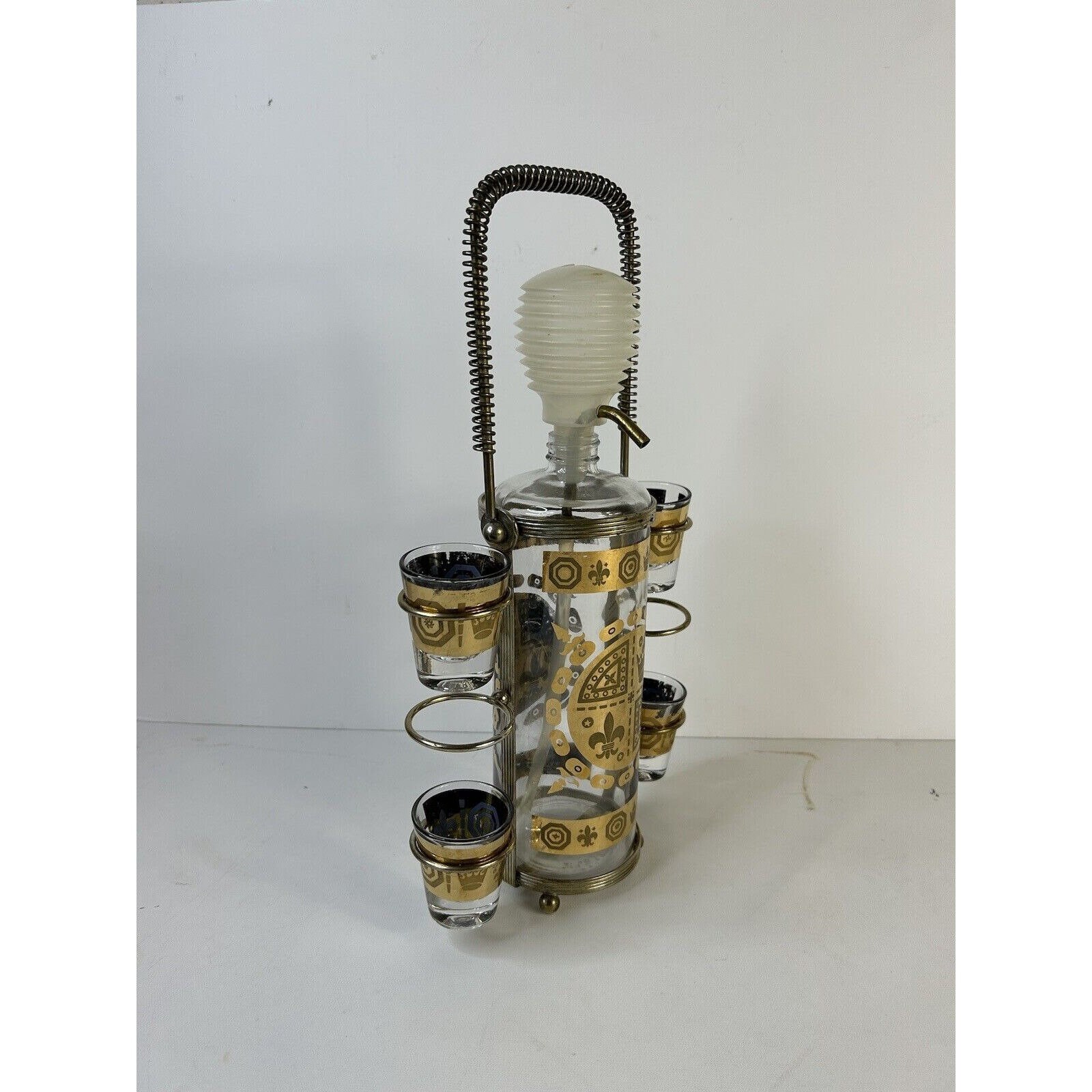 50s MCM Mid Century Atomic Culver Gold Pump Liquor Decanter Stand Shot ...