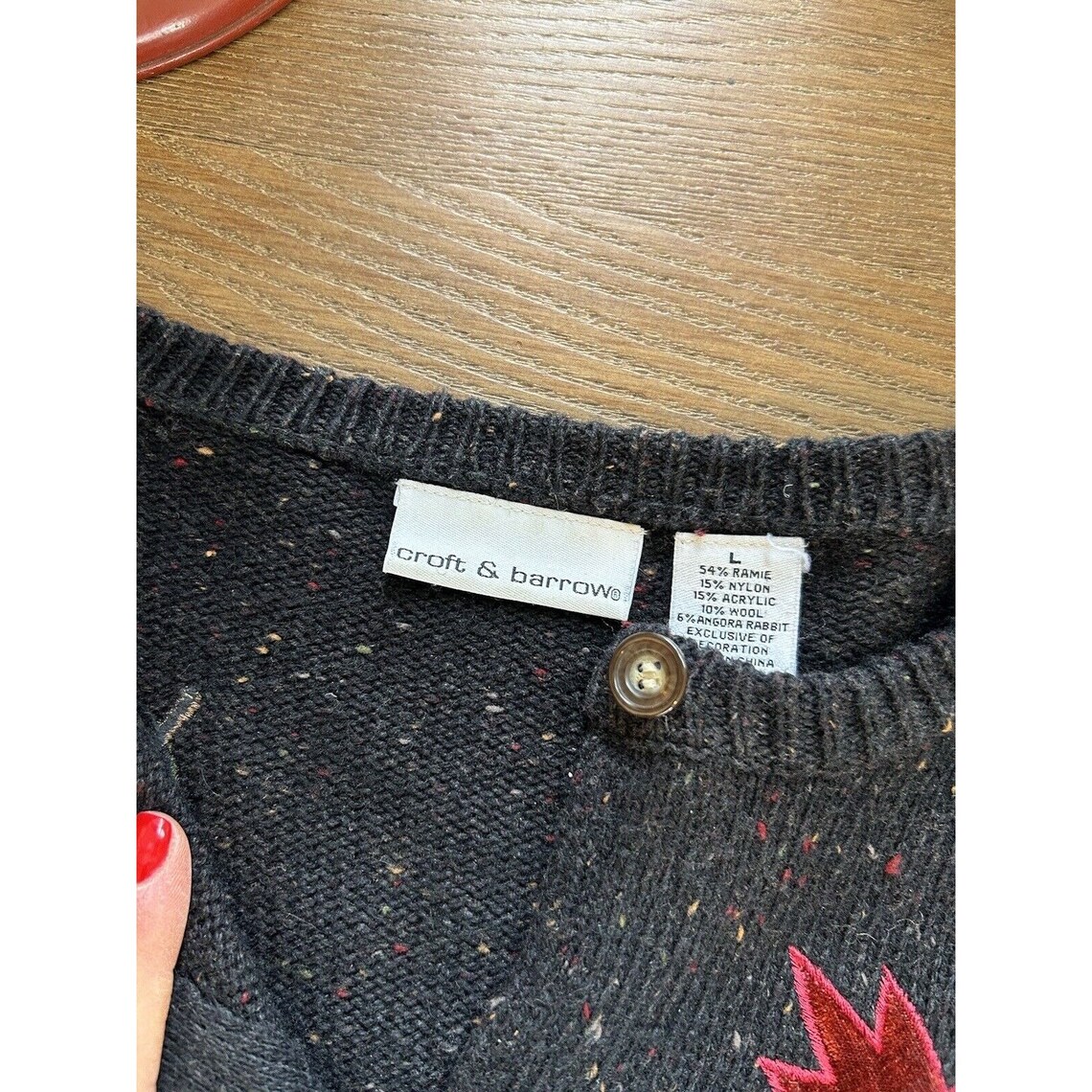 90s Womens Large Rainbow Fall Leaves Knit Cardigan Sweater Black ...