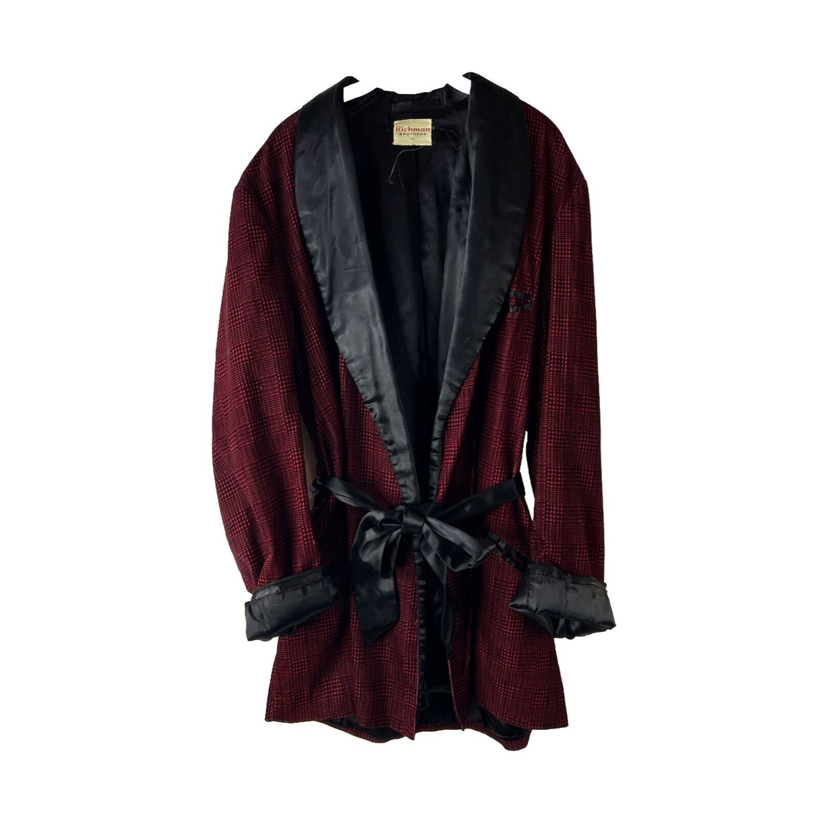 1950s Velour Satin Collar Smokers Robe Red Mens Large, Vintage Richman ...