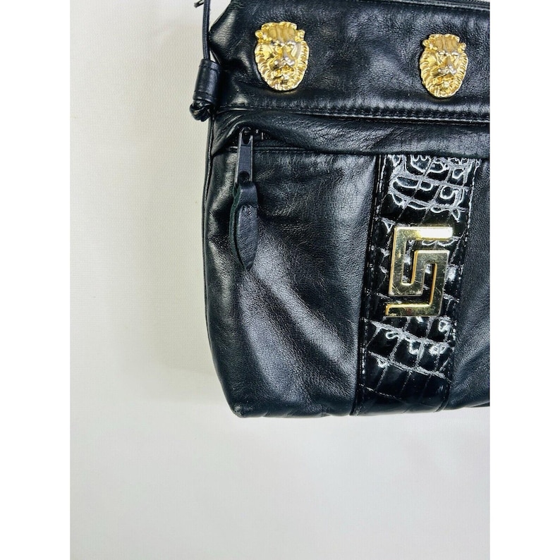 Y2K Cache Black Leather Brass Lion Heads Cross Body Bag Purse, Vintage ...