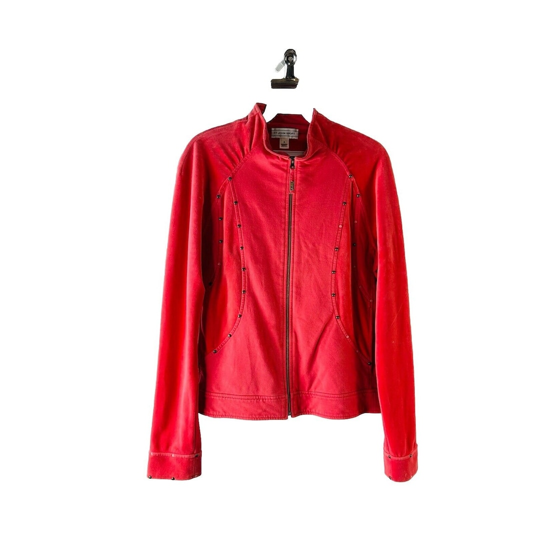 VTG Y2K St. John Marie Gray Small Pink Velour Embellished Track Jacket ...