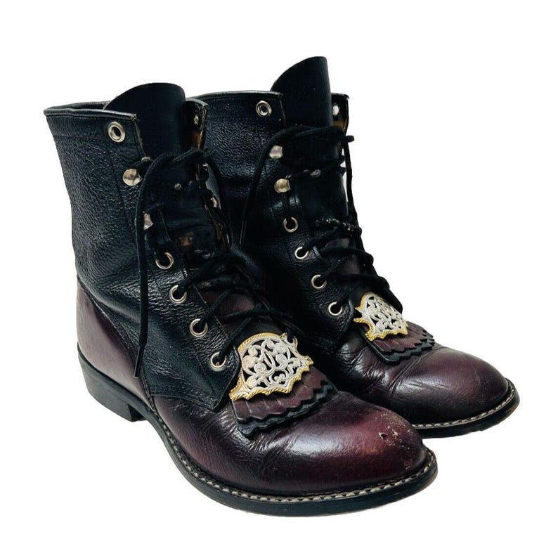 80s Two Toned Color Block Leather Kiltie Western Boots 4 D, Vintage ...