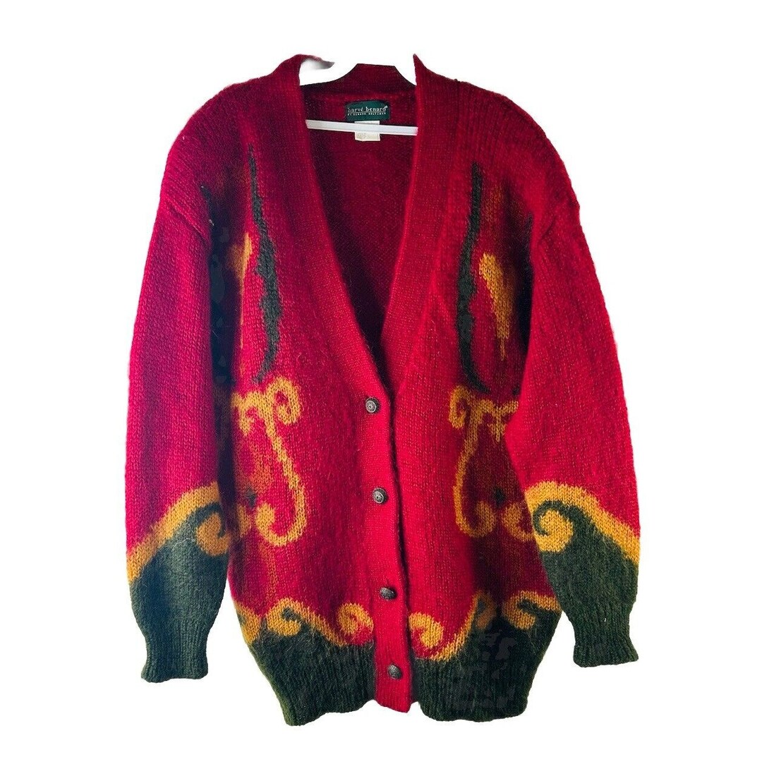 90s Womens Medium Shaggy Shag Mohair Filigree Baggy Cardigan Sweater ...