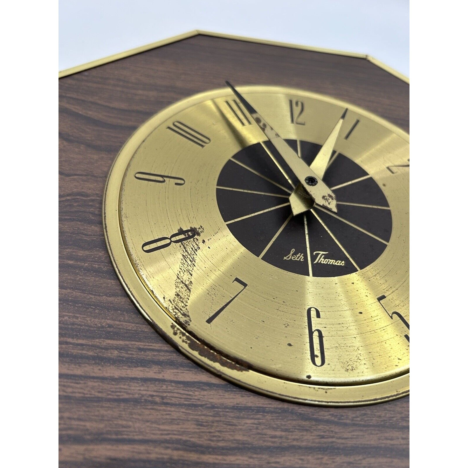 1970s Seth Thomas Hexagon Brass Trim Hanging Wall Clock, Seth Thomas ...
