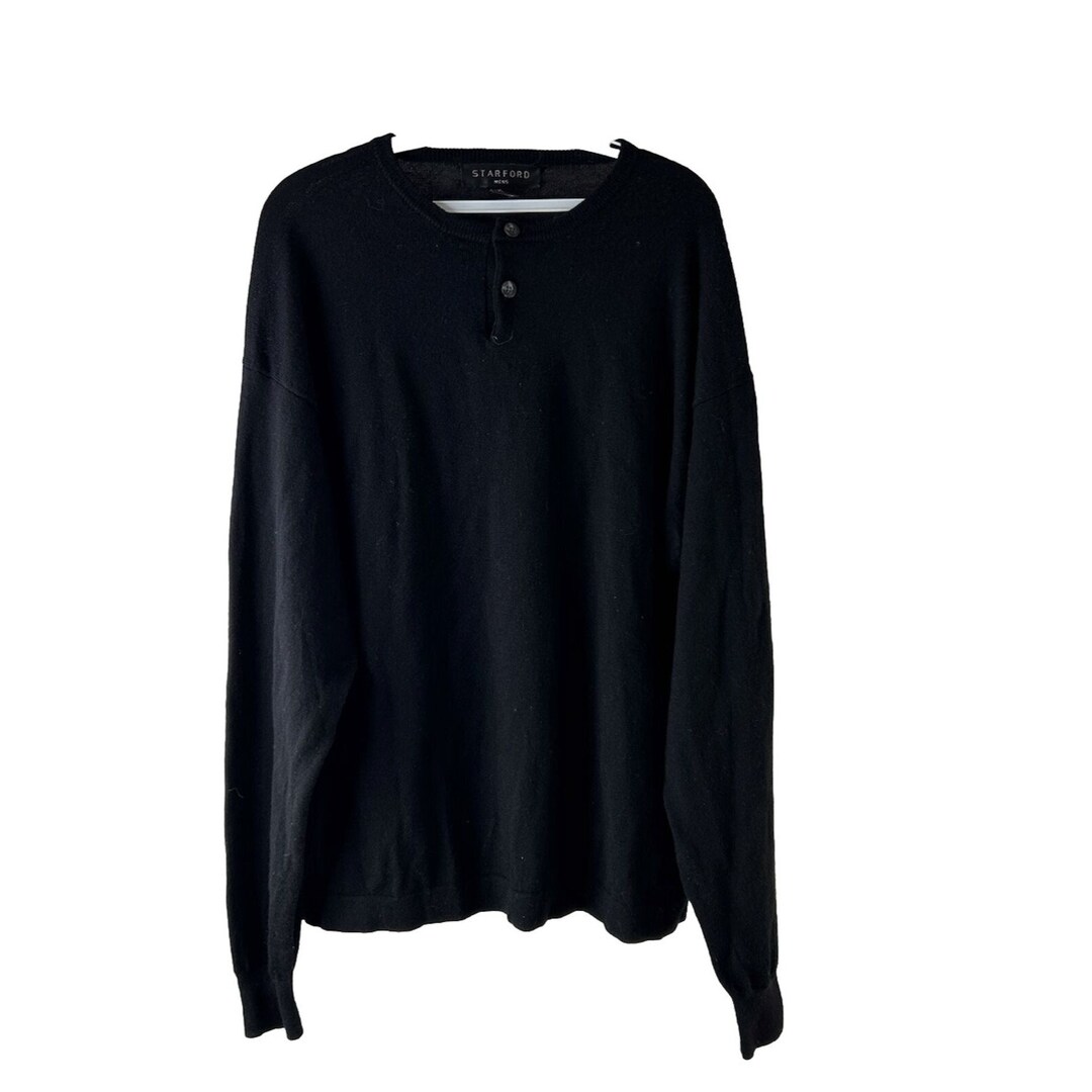 90s Mens XL Merino Wool Lightweight Button Henley Sweater Black, Mens ...