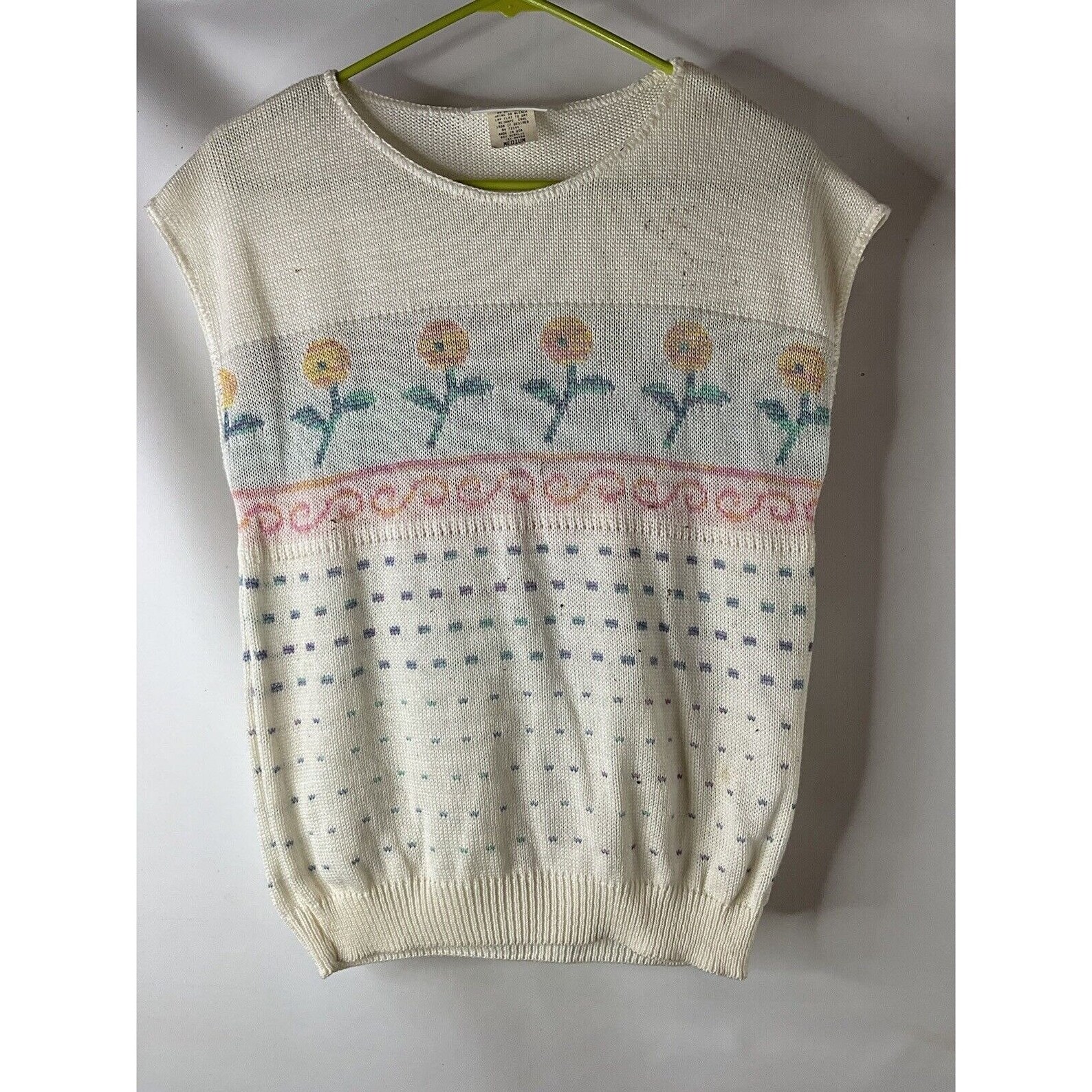 80s Womens Medium Garden Floral All Over Knit Lightweight Sweater Vest ...